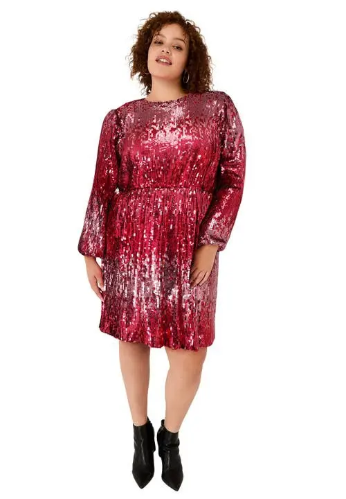 JUNE + VIE Sequin Mockneck Dress - Cherry