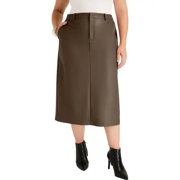 JUNE + VIE Faux Leather Midi Skirt