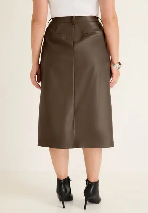 JUNE + VIE Faux Leather Midi Skirt