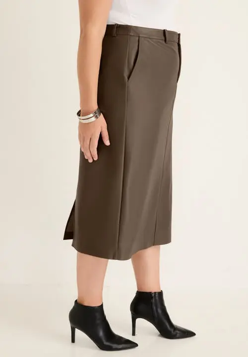 JUNE + VIE Faux Leather Midi Skirt