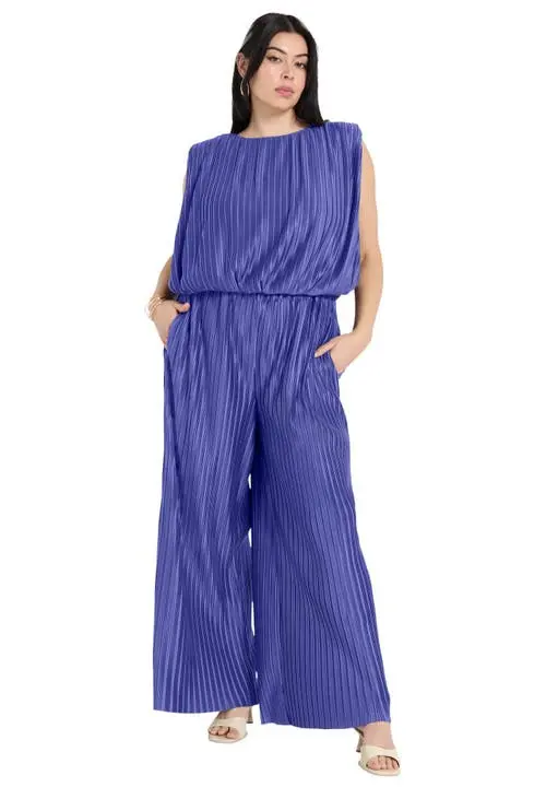 JUNE + VIE Plisse Dolman Sleeve Cropped Top - Blue Iris