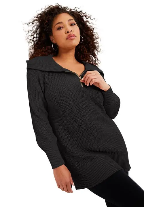 JUNE + VIE Half-zip Sweater - Black