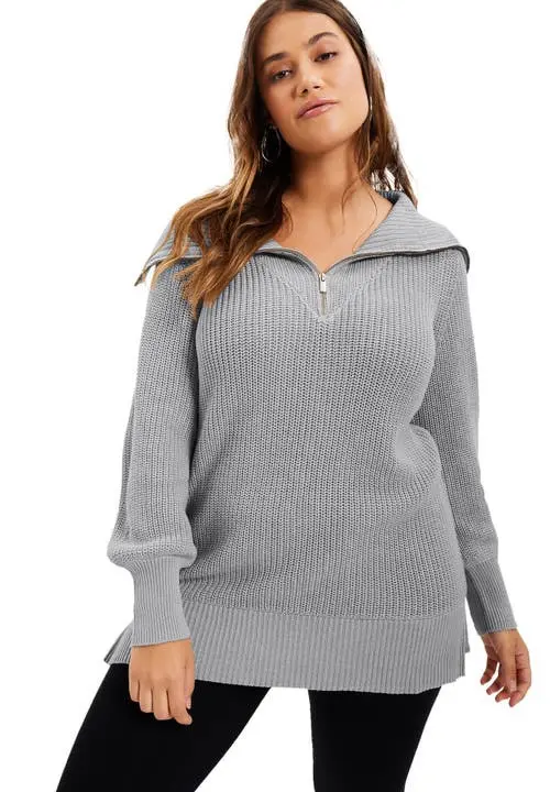 JUNE + VIE Half-zip Sweater - Medium Heather Grey