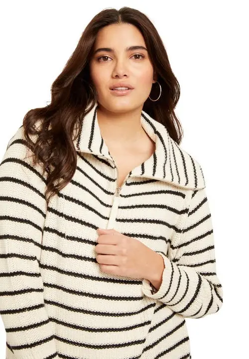 JUNE + VIE Half Zip Sweater - Navy