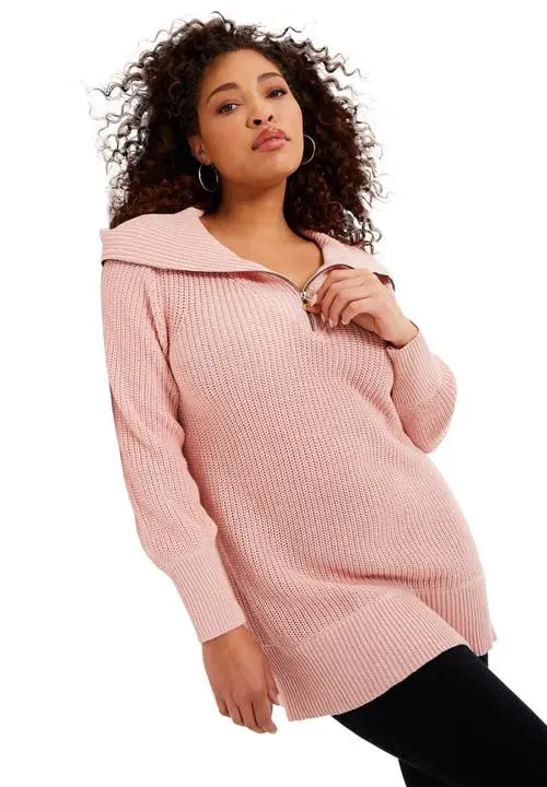 JUNE + VIE Half-zip Sweater - Soft Blush