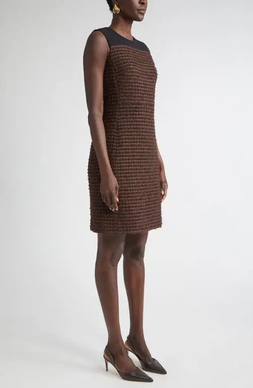 St. John Crepe Cady Yoke Tweed Sheath Dress