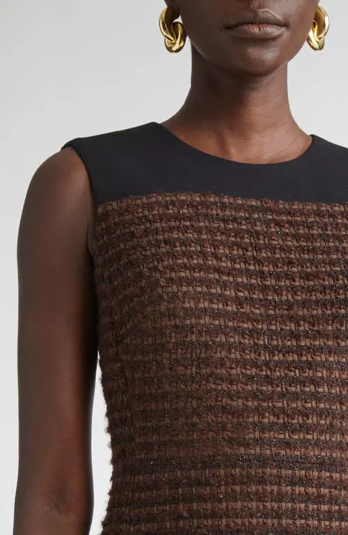St. John Crepe Cady Yoke Tweed Sheath Dress