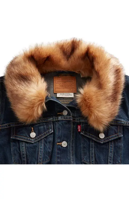 LEVI'S Belted Denim Coat With Faux Fur Collar