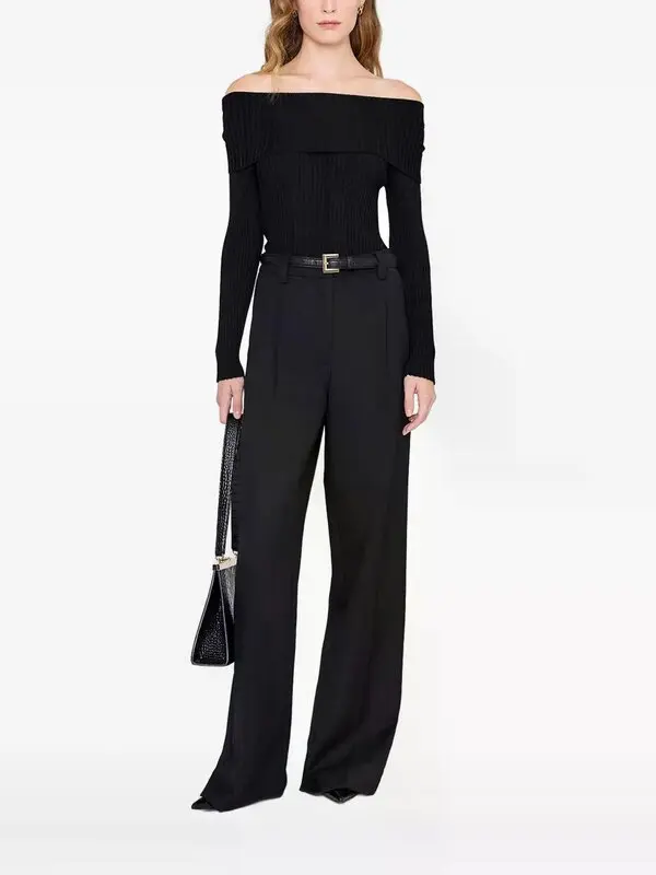 ANINE BING Kira Off-shoulder Ribbed Sweater