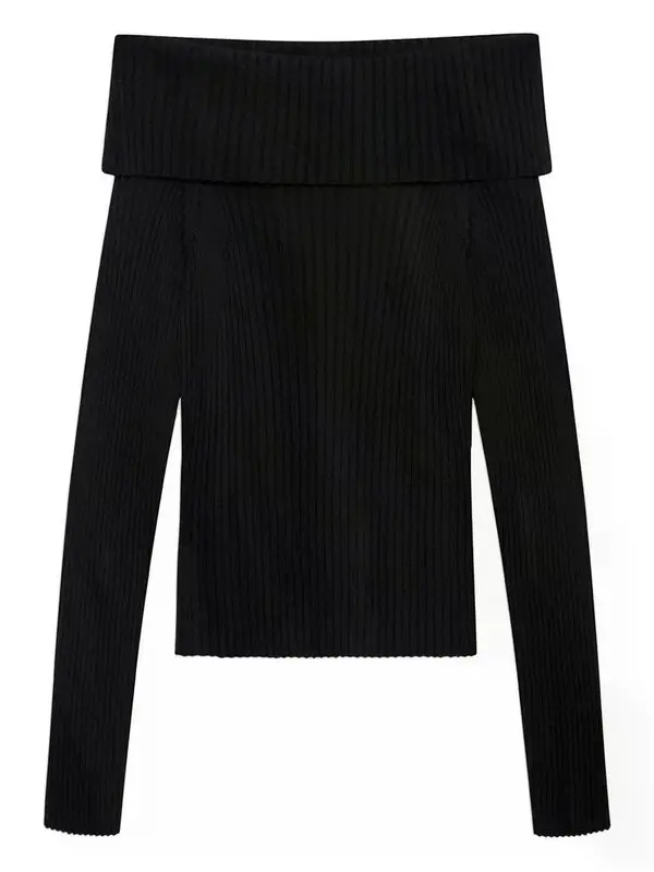ANINE BING Kira Off-shoulder Ribbed Sweater