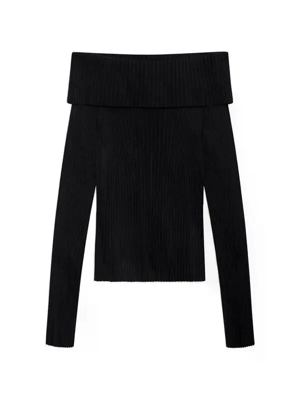 ANINE BING Kira Off-shoulder Ribbed Sweater - Black