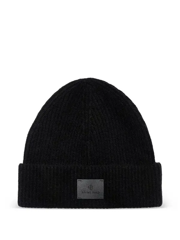 ANINE BING Carley Ribbed Beanie - Black