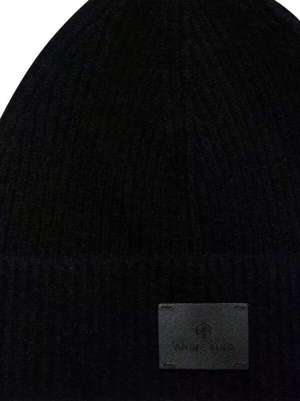 ANINE BING Carley Ribbed Beanie - Black