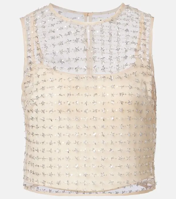 Staud Seraphina Sequined Tulle Top - Pink
