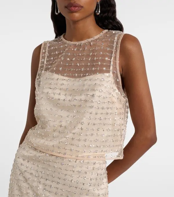 Staud Seraphina Sequined Tulle Top - Pink
