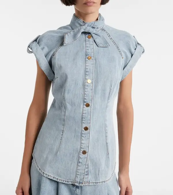 Zimmermann Tie-neck Denim Shirt