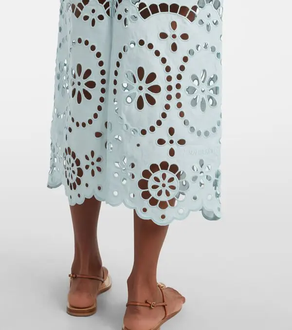 Zimmermann Awaken Embroidered Linen Midi Skirt