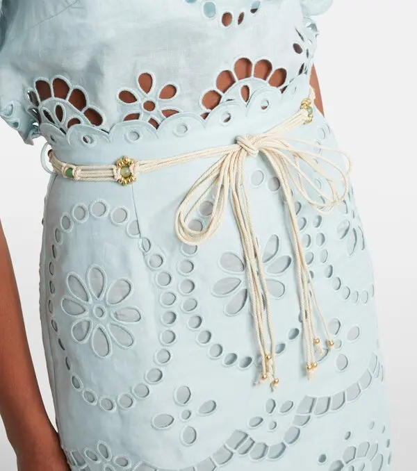 Zimmermann Awaken Embroidered Linen Midi Skirt