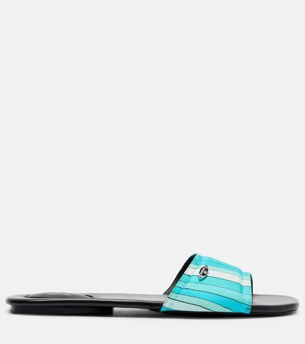 Emilio Pucci Printed Silk Slides - Blue