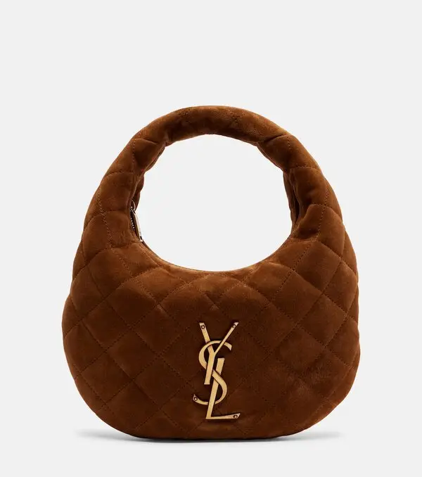 Saint Laurent Quilted Suede Top Handle Bag - Brown