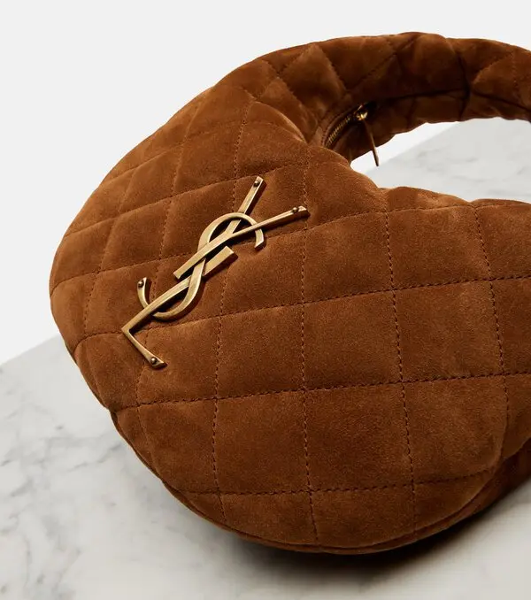 Saint Laurent Quilted Suede Top Handle Bag - Brown