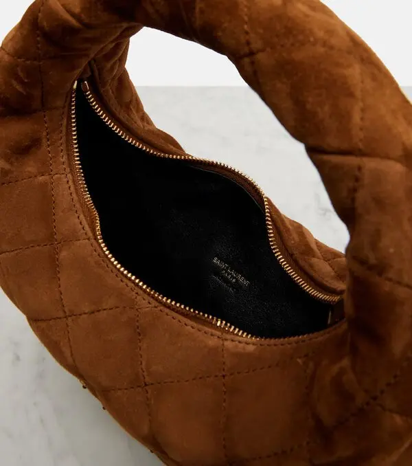 Saint Laurent Quilted Suede Top Handle Bag - Brown