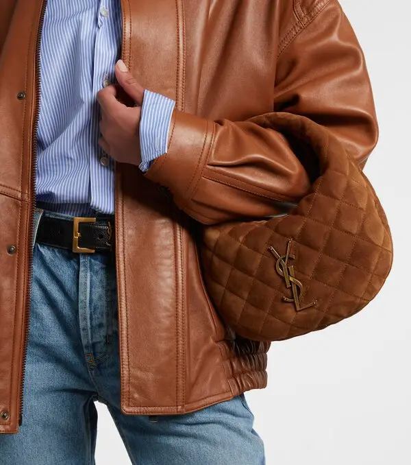 Saint Laurent Quilted Suede Top Handle Bag - Brown