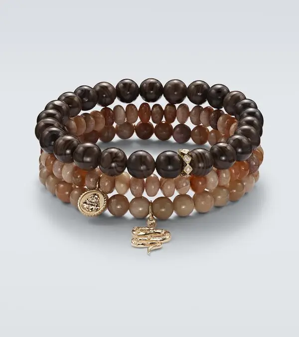 SYDNEY EVAN Set Of 3 Beaded Bracelets With Gemstones And Diamonds In 14kt Gold - Multicoloured
