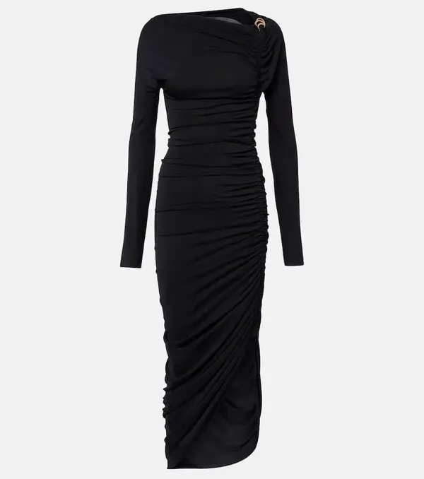FERRAGAMO Ruched Jersey Midi Dress