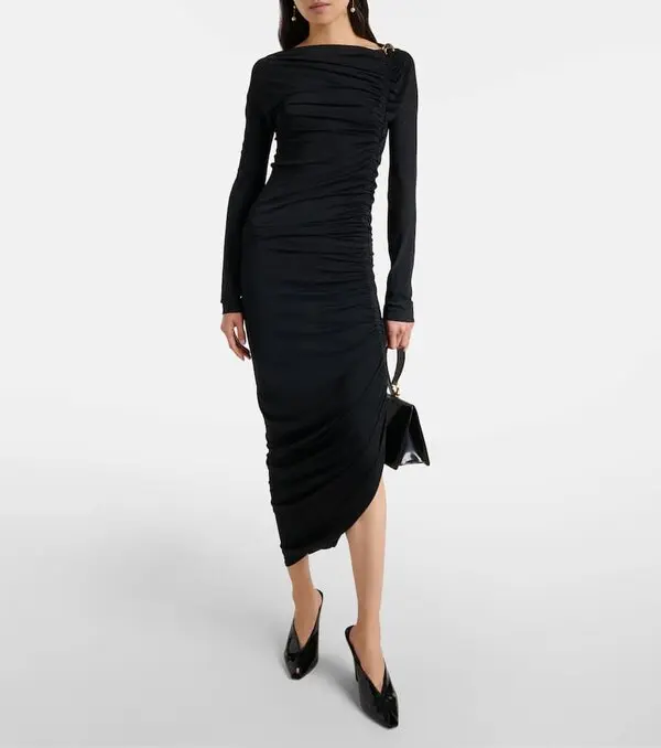 FERRAGAMO Ruched Jersey Midi Dress