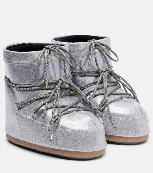 Moon Boot Icon Low Glitter Snow Boots - Silver