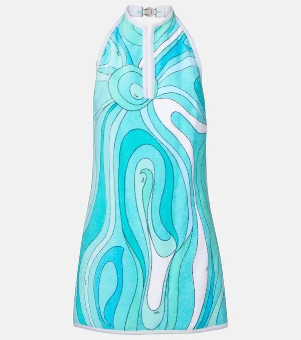 Emilio Pucci Iride Halterneck Cotton Terry Minidress - Blue