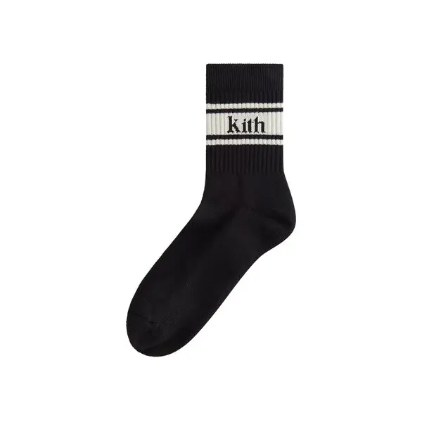 Kith Striped Mid Crew Socks With Jacquard Logo - Black