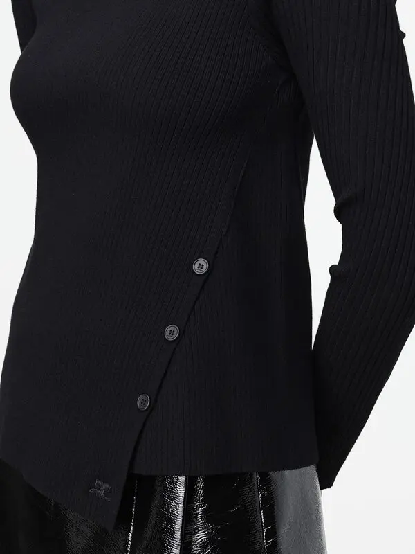 COURREGES Ribbed Turtleneck Sweater With Button Detail - Black