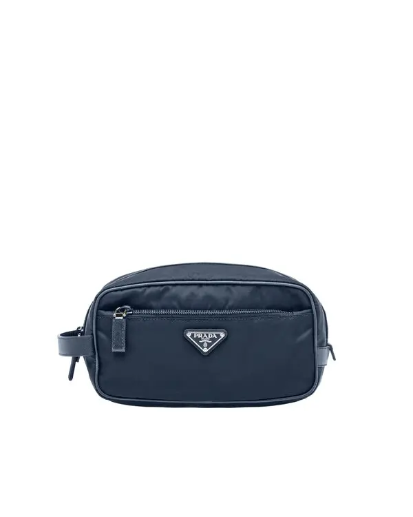 Prada Re-nylon And Saffiano Leather Travel Pouch - Blue