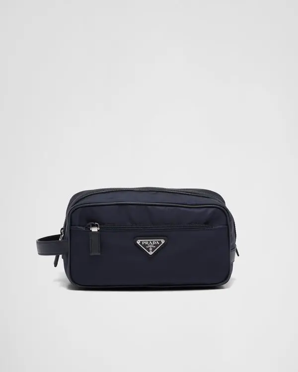 Prada Re-nylon And Saffiano Leather Travel Pouch - Navy