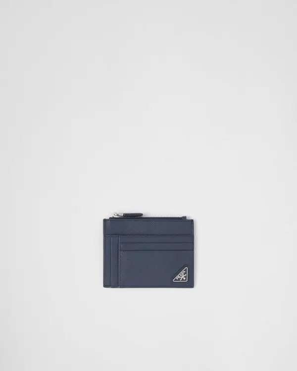 Prada Saffiano Leather Card Holder - Baltic Blue