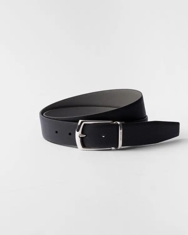 Prada Reversible Saffiano Leather Belt - Black/marble