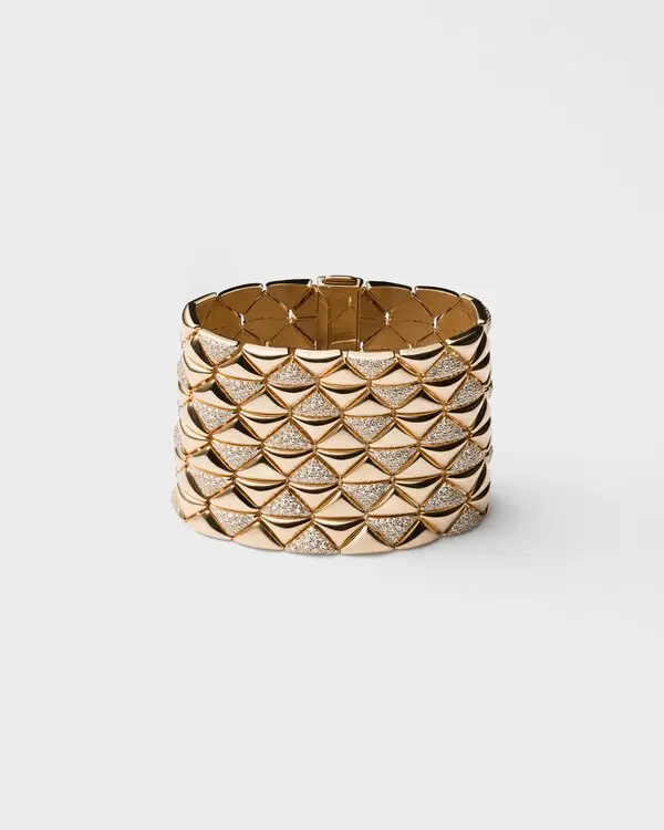Prada Eternal Gold Cuff Bracelet With Pavé Diamonds - Gold/white