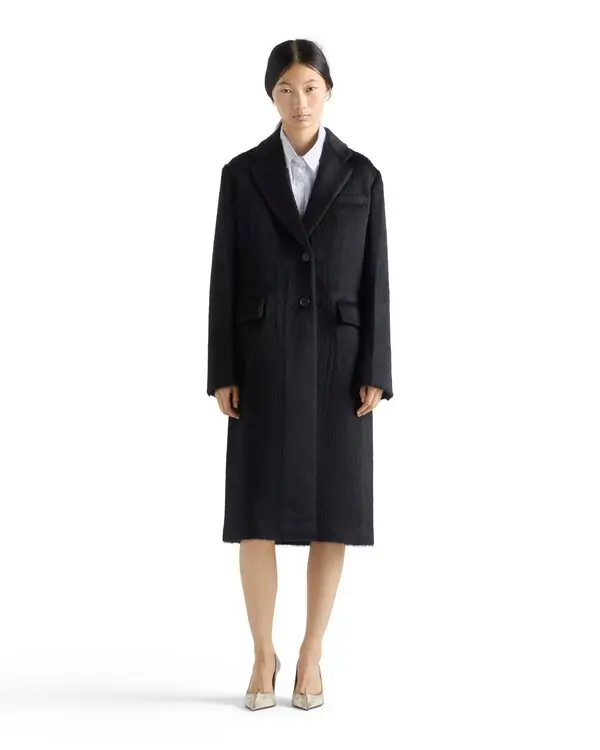 Prada Single-breasted Velour Coat - Blue
