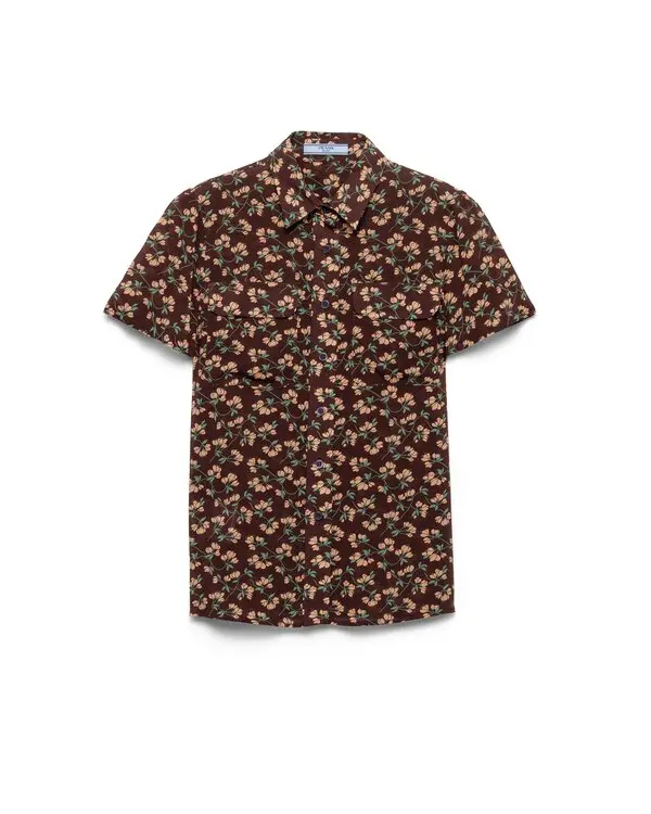 Prada Floral Print Georgette Shirt - Brown