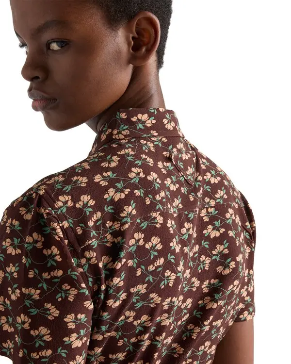 Prada Short-sleeved Floral Print Georgette Shirt - Brown