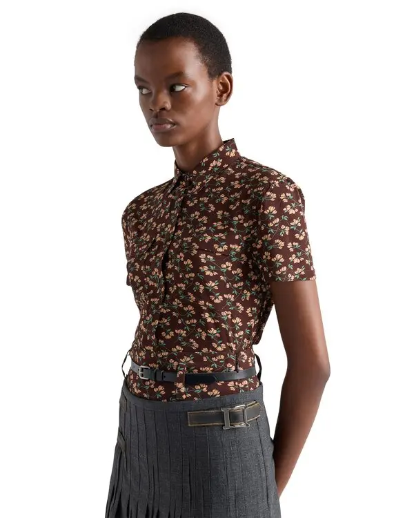 Prada Short-sleeved Floral Print Georgette Shirt - Brown