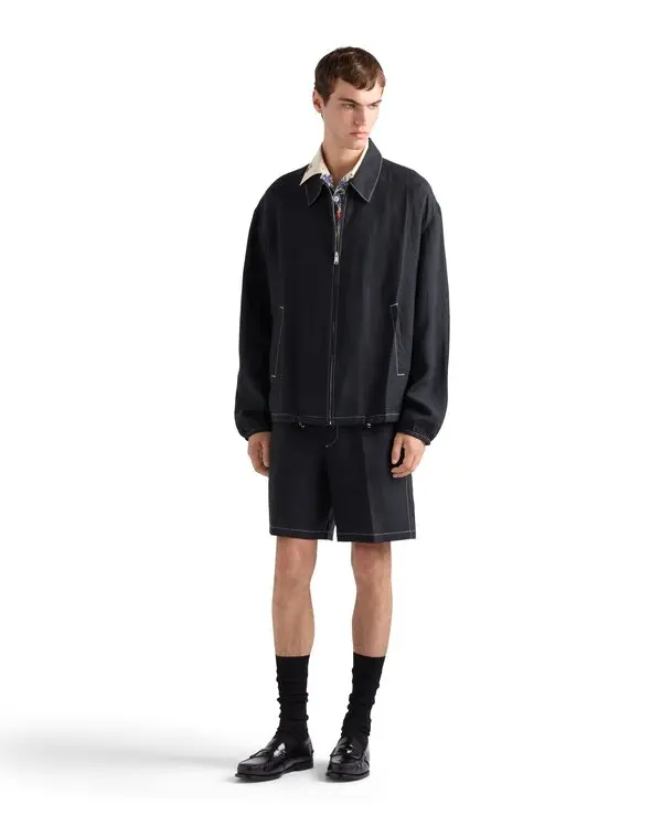 Prada Cotton Blouson Jacket With Classic Collar And Zipper Closure