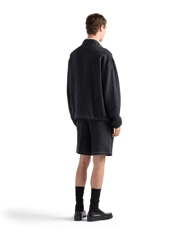 Prada Cotton Blouson Jacket With Classic Collar And Zipper Closure