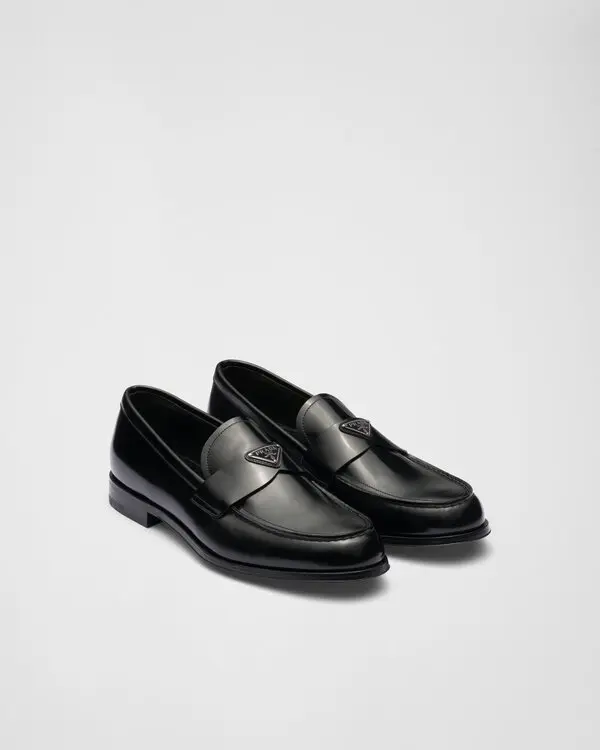 Prada Brushed Leather Loafers - Black