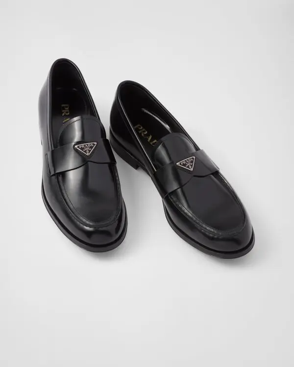 Prada Brushed Leather Loafers - Black