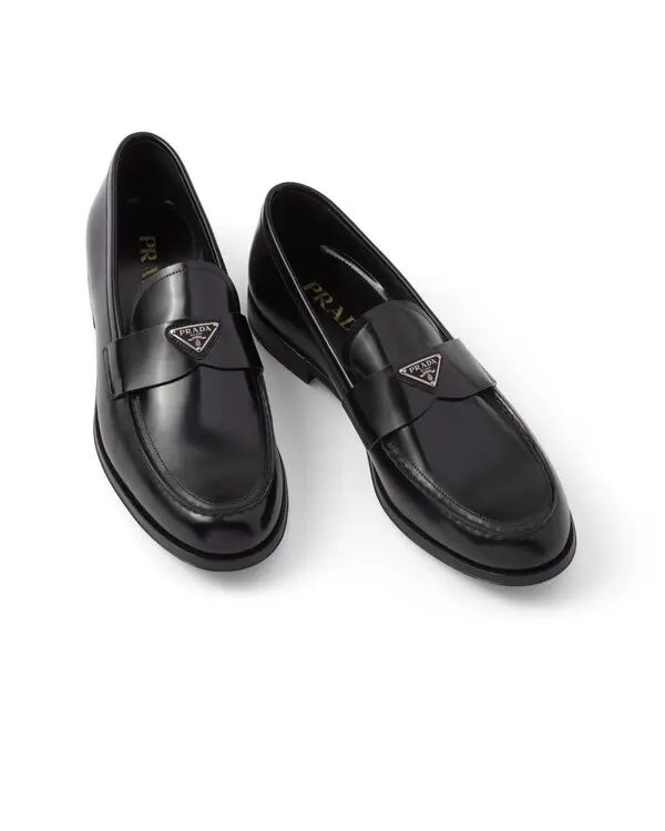 Prada Brushed Leather Loafers - Black