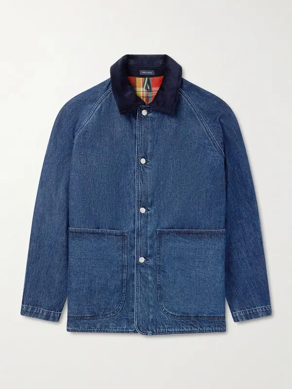 DRAKE'S Corduroy-trimmed Denim Chore Jacket - Blue