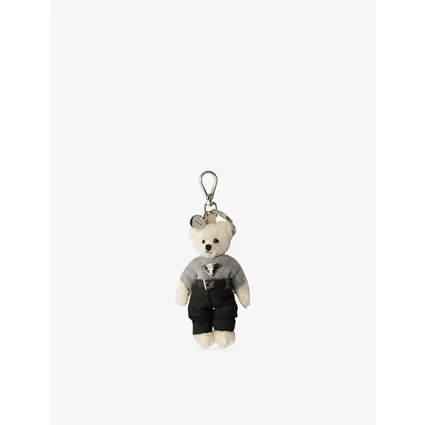 Prada Teddy Cotton And Mohair-blend Bag Charm - White